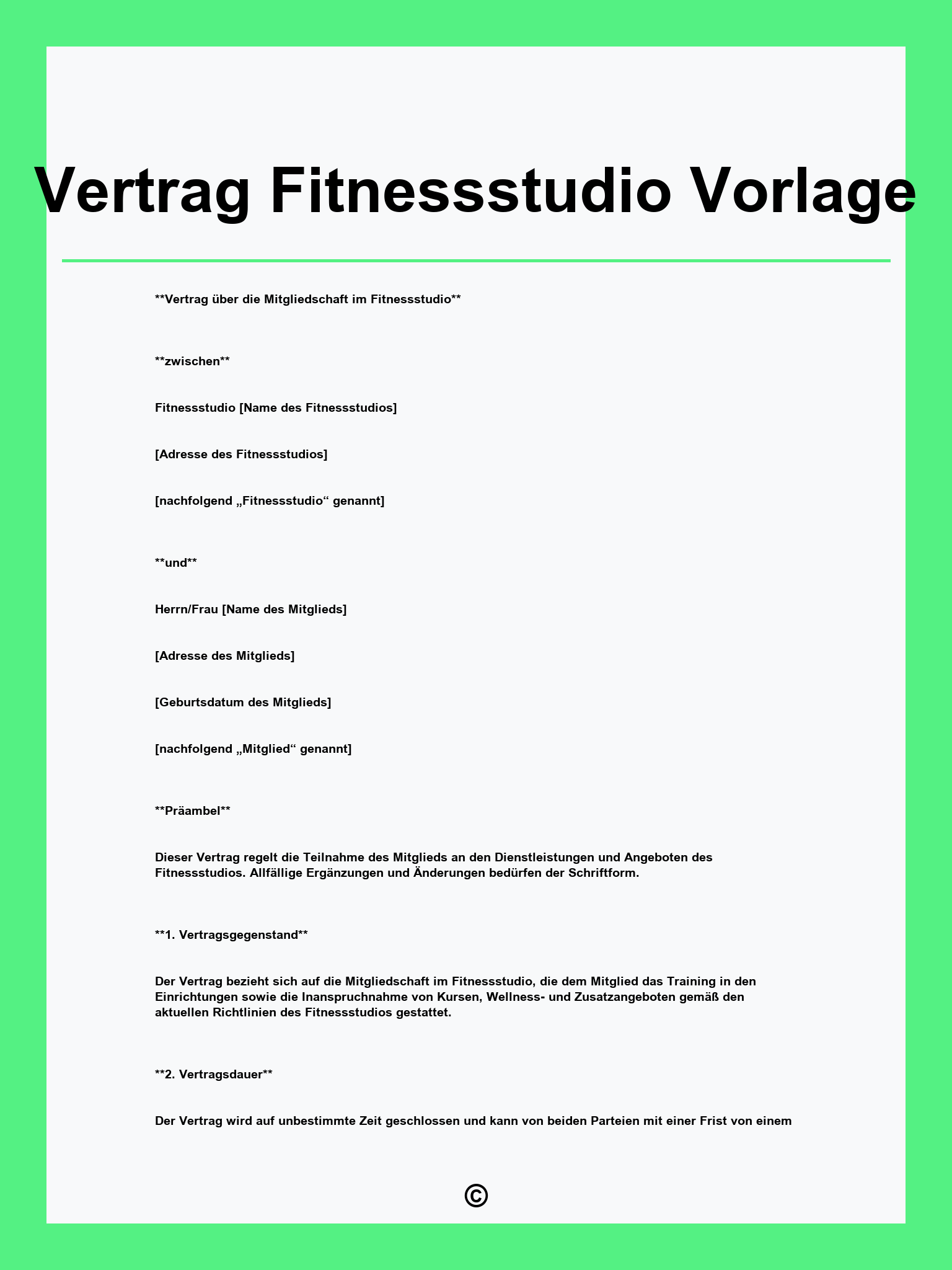 Vertrag Fitnessstudio Vorlage